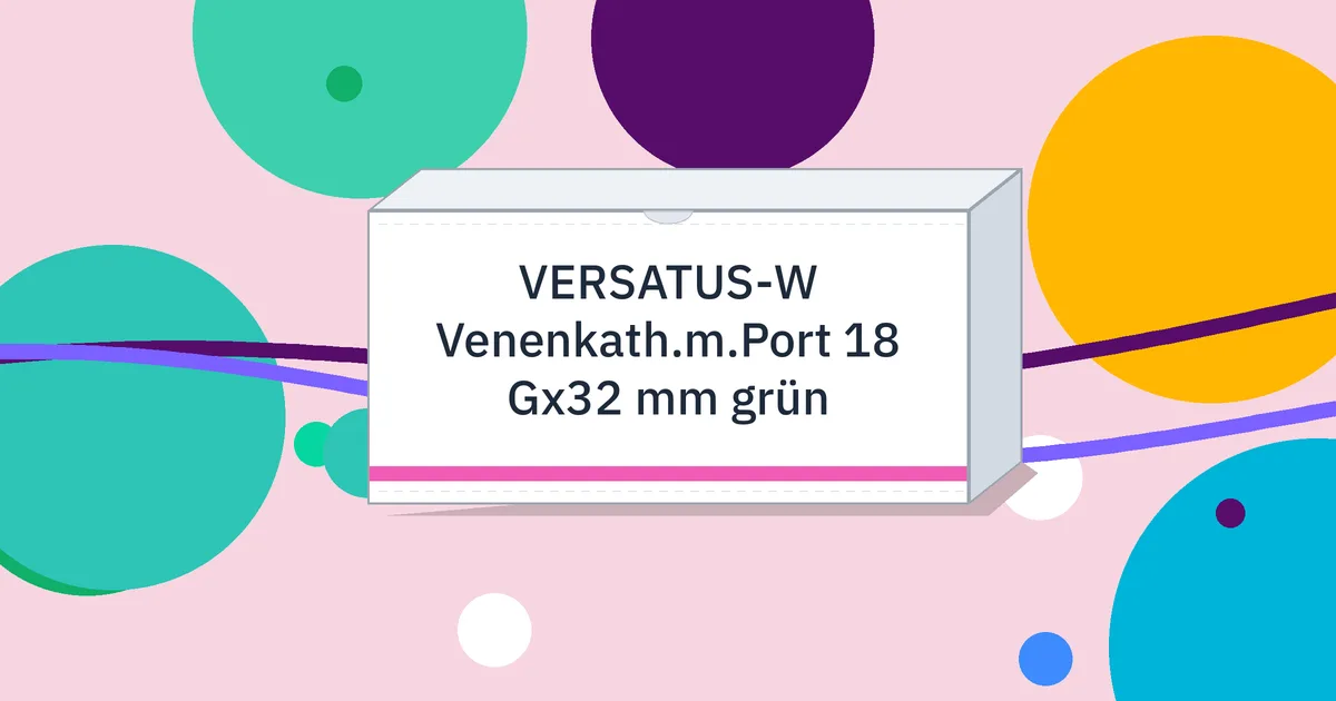 Symbolbild: Packung mit der Aufschrift VERSATUS-W Venenkath.m.Port 18 Gx32 mm grün (PZN 01175523) – Verfügbarkeit und Bezug in Apotheken in Frankfurt am Main