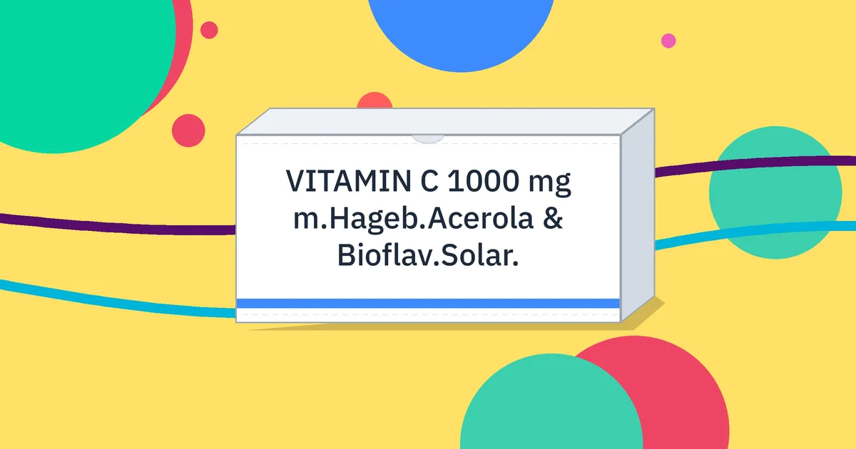 Symbolbild: Packung mit der Aufschrift VITAMIN C 1000 mg m.Hageb.Acerola & Bioflav.Solar. (PZN 16728695) – Verfügbarkeit und Bezug in Apotheken in Frankfurt am Main