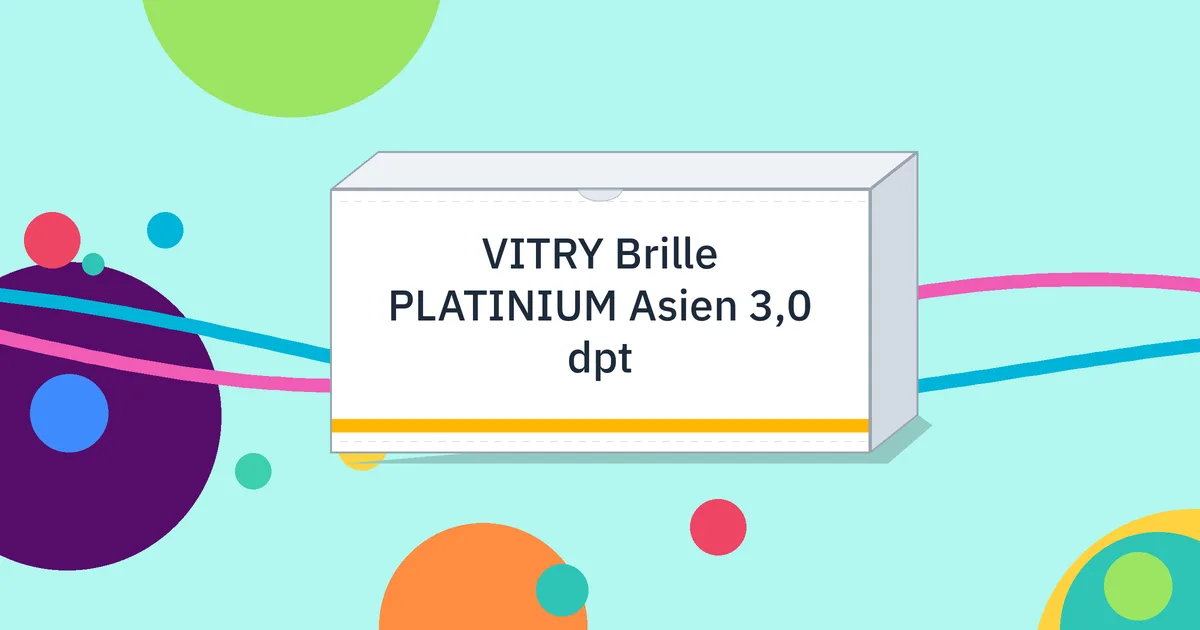 Symbolbild: Packung mit der Aufschrift VITRY Brille PLATINIUM Asien 3,0 dpt (PZN 12367697) – Verfügbarkeit und Bezug in Apotheken in Frankfurt am Main