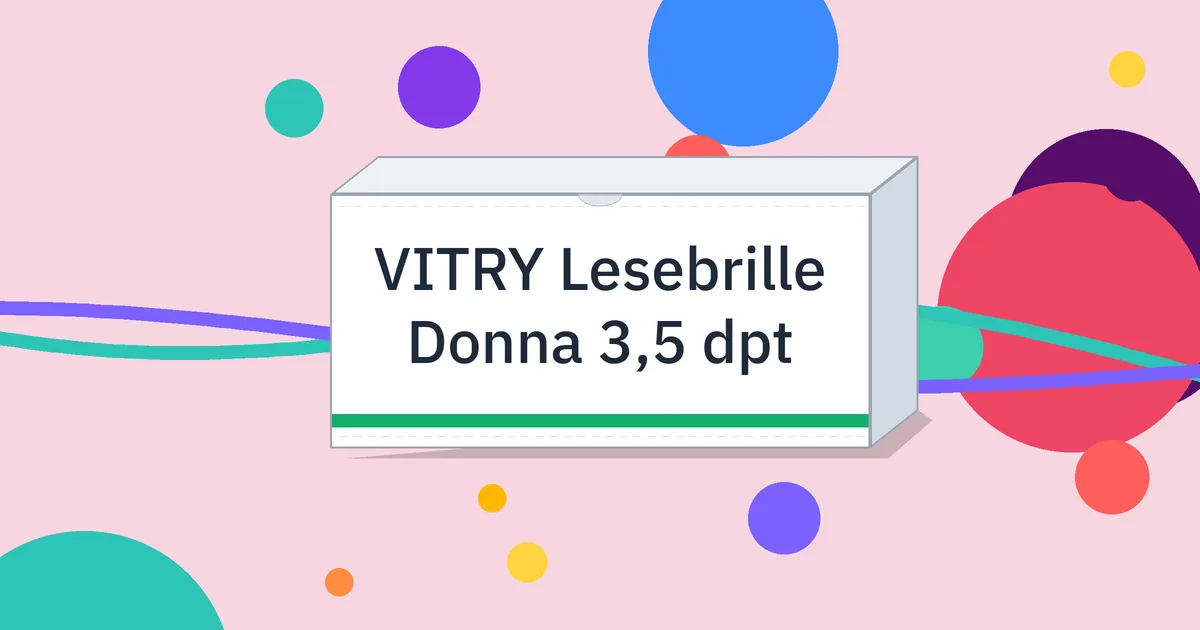 Symbolbild: Packung mit der Aufschrift VITRY Lesebrille Donna 3,5 dpt (PZN 19106474) – Verfügbarkeit und Bezug in Apotheken in Frankfurt am Main