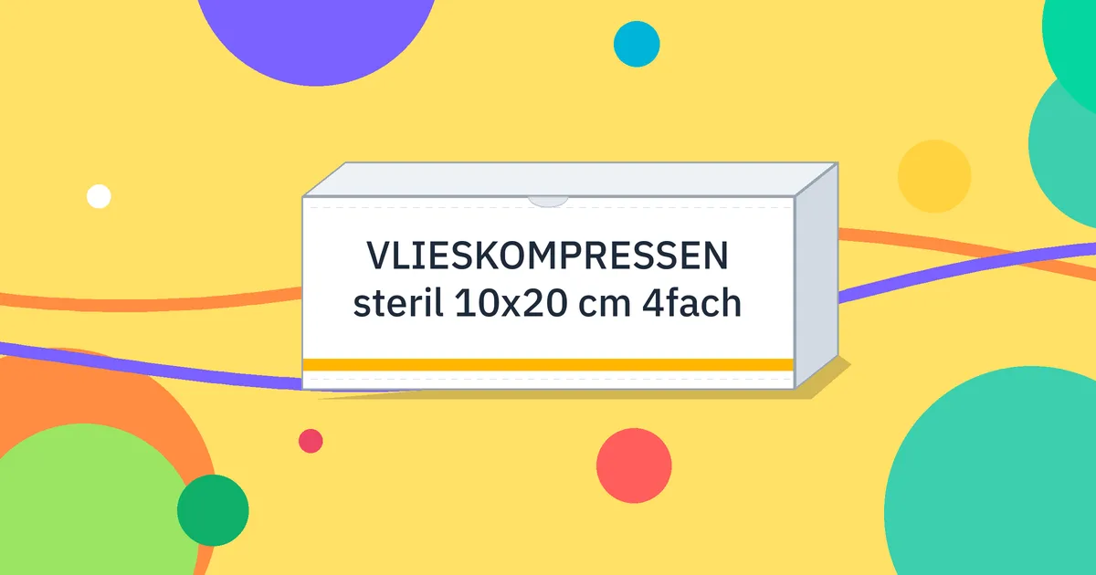 Symbolbild: Packung mit der Aufschrift VLIESKOMPRESSEN steril 10x20 cm 4fach (PZN 05017241) – Verfügbarkeit und Bezug in Apotheken in Frankfurt am Main