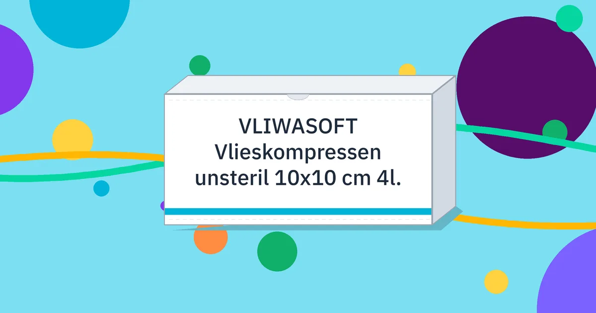 Symbolbild: Packung mit der Aufschrift VLIWASOFT Vlieskompressen unsteril 10x10 cm 4l. (PZN 16123733) – Verfügbarkeit und Bezug in Apotheken in Frankfurt am Main