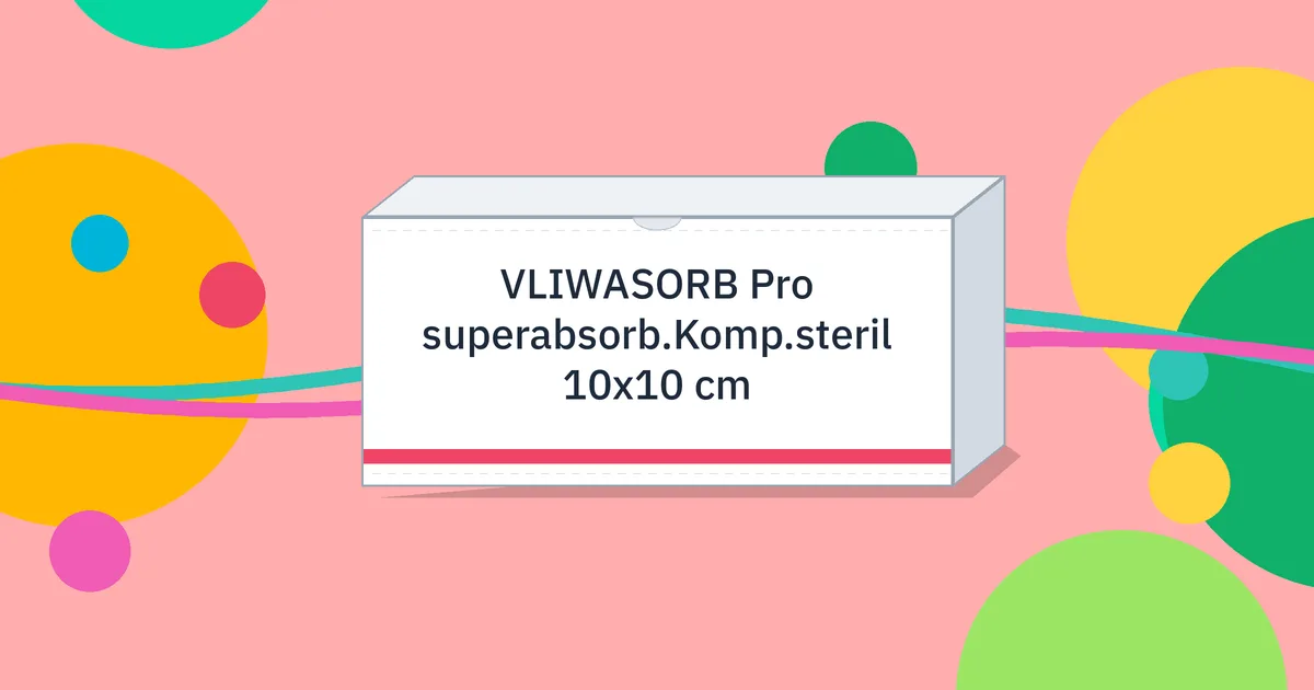 Symbolbild: Packung mit der Aufschrift VLIWASORB Pro superabsorb.Komp.steril 10x10 cm (PZN 20231517) – Verfügbarkeit und Bezug in Apotheken in Frankfurt am Main