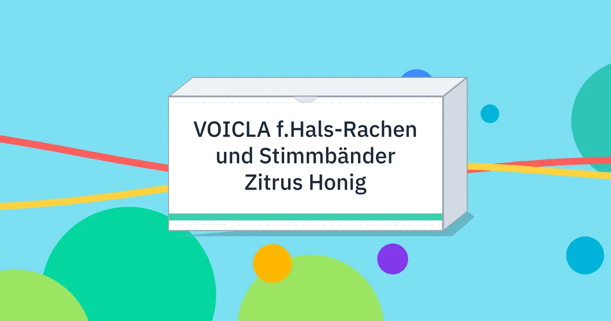 Symbolbild: Packung mit der Aufschrift VOICLA f.Hals-Rachen und Stimmbänder Zitrus Honig (PZN 20009730) – Verfügbarkeit und Bezug in Apotheken in Frankfurt am Main