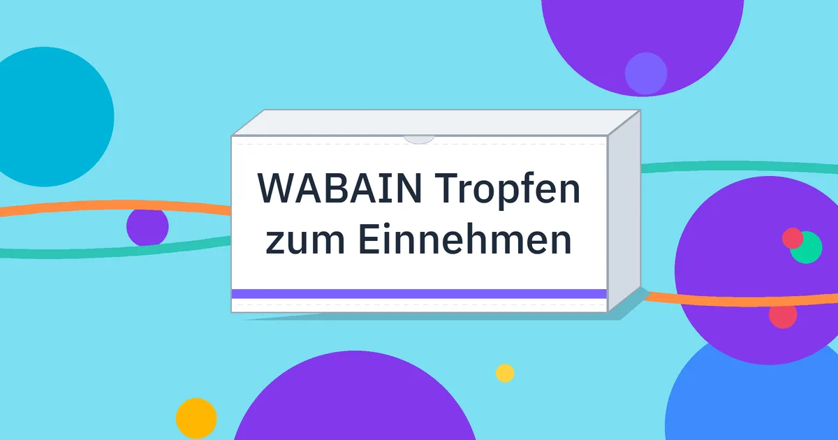 Symbolbild: Packung mit der Aufschrift WABAIN Tropfen zum Einnehmen (PZN 11653828) – Verfügbarkeit und Bezug in Apotheken in Frankfurt am Main