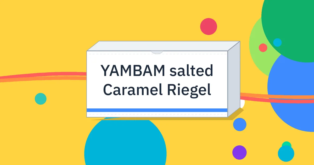 Symbolbild: Packung mit der Aufschrift YAMBAM salted Caramel Riegel (PZN 14037024) – Verfügbarkeit und Bezug in Apotheken in Frankfurt am Main