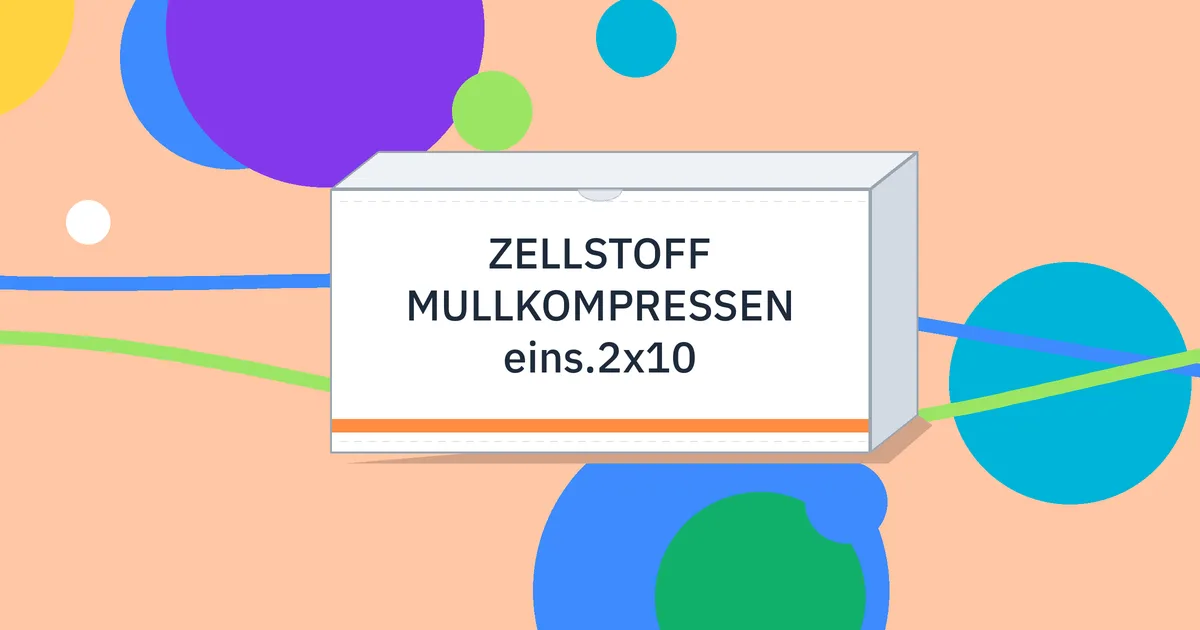 Symbolbild: Packung mit der Aufschrift ZELLSTOFF MULLKOMPRESSEN eins.2x10 (PZN 01722830) – Verfügbarkeit und Bezug in Apotheken in Frankfurt am Main