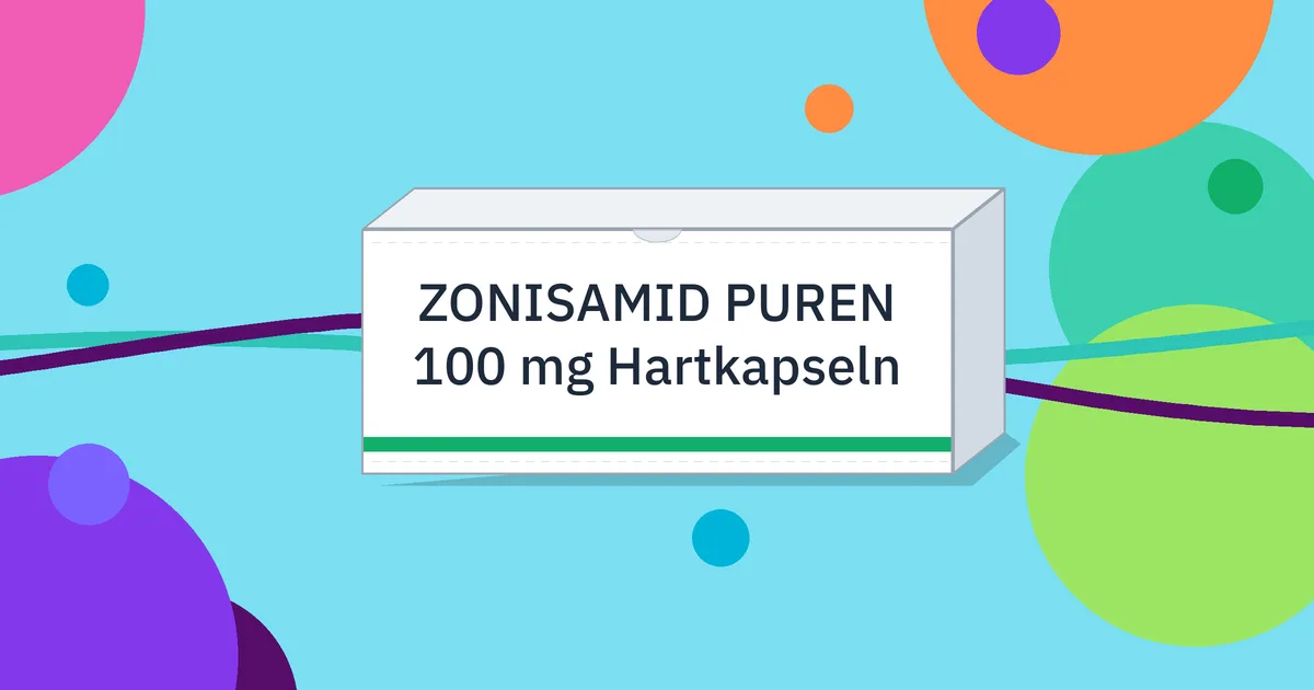 Symbolbild: Packung mit der Aufschrift ZONISAMID PUREN 100 mg Hartkapseln (PZN 19177155) – Verfügbarkeit und Bezug in Apotheken in Frankfurt am Main
