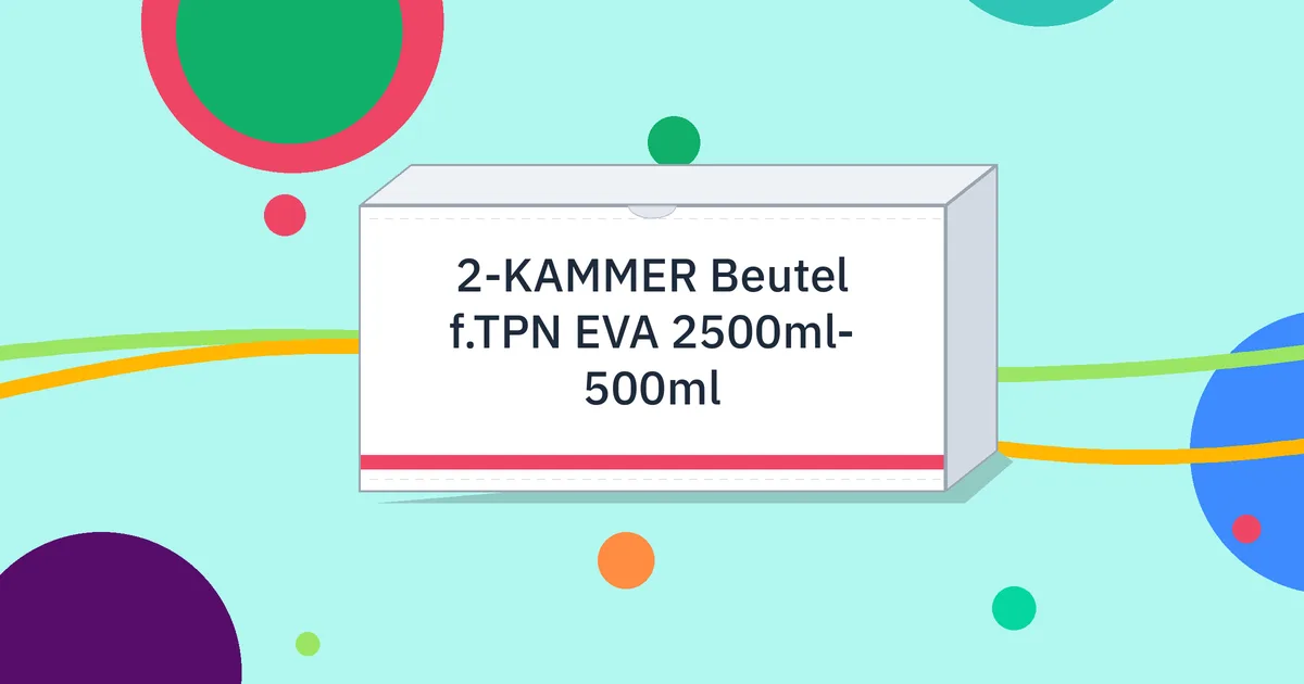 Symbolbild: Packung mit der Aufschrift 2-KAMMER Beutel f.TPN EVA 2500ml-500ml (PZN 19986765) – Verfügbarkeit und Bezug in Apotheken in Frankfurt am Main
