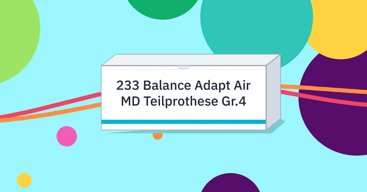 Symbolbild: Packung mit der Aufschrift 233 Balance Adapt Air MD Teilprothese Gr.4 (PZN 18711753) – Verfügbarkeit und Bezug in Apotheken in Frankfurt am Main