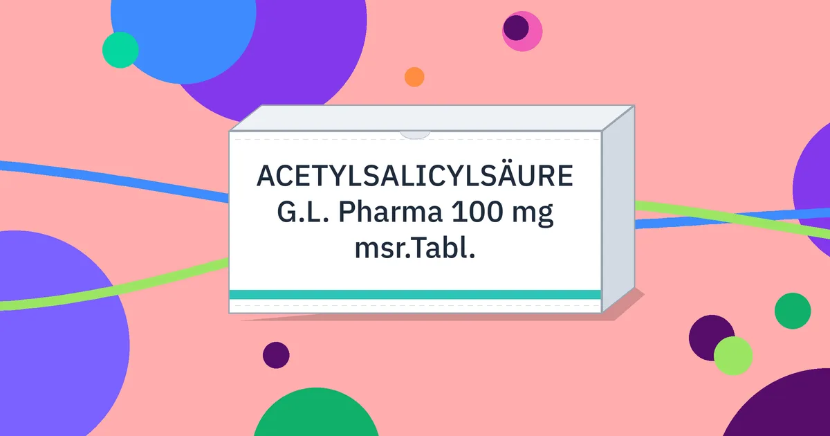 Symbolbild: Packung mit der Aufschrift ACETYLSALICYLSÄURE G.L. Pharma 100 mg msr.Tabl. (PZN 20613029) – Verfügbarkeit und Bezug in Apotheken in Frankfurt am Main