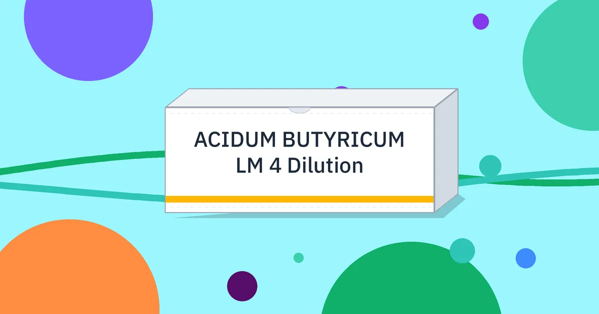 Symbolbild: Packung mit der Aufschrift ACIDUM BUTYRICUM LM 4 Dilution (PZN 13270439) – Verfügbarkeit und Bezug in Apotheken in Frankfurt am Main