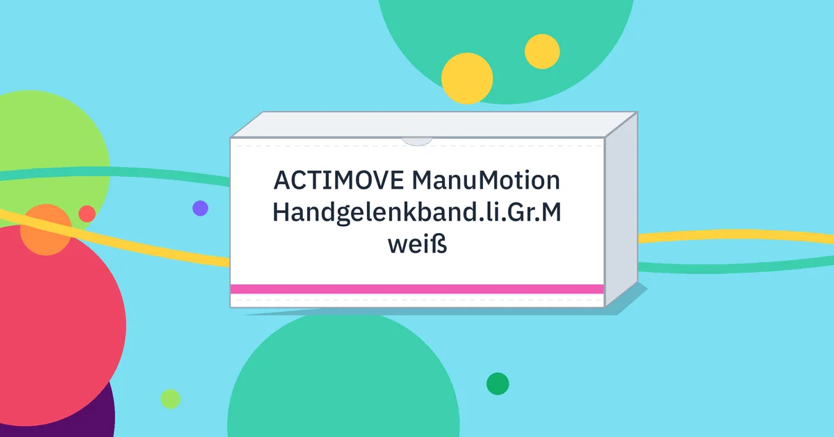Symbolbild: Packung mit der Aufschrift ACTIMOVE ManuMotion Handgelenkband.li.Gr.M weiß (PZN 17948341) – Verfügbarkeit und Bezug in Apotheken in Frankfurt am Main