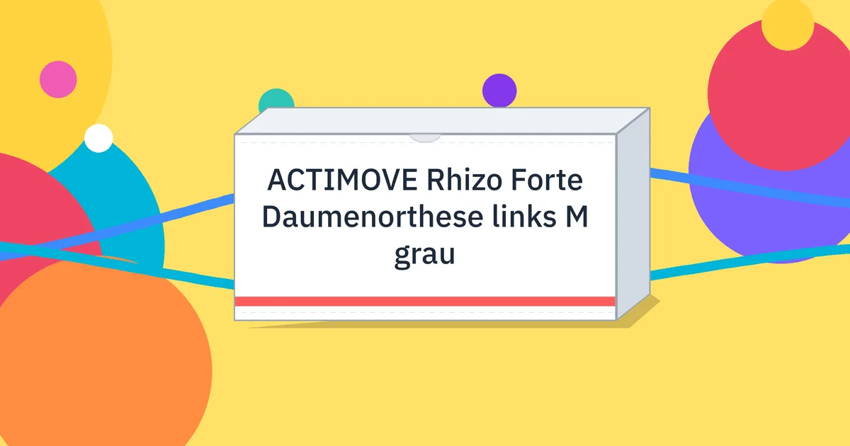 Symbolbild: Packung mit der Aufschrift ACTIMOVE Rhizo Forte Daumenorthese links M grau (PZN 17949257) – Verfügbarkeit und Bezug in Apotheken in Frankfurt am Main
