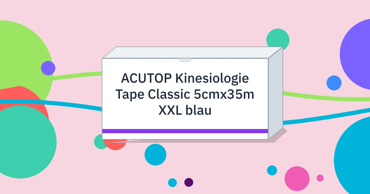 Symbolbild: Packung mit der Aufschrift ACUTOP Kinesiologie Tape Classic 5cmx35m XXL blau (PZN 18082990) – Verfügbarkeit und Bezug in Apotheken in Frankfurt am Main