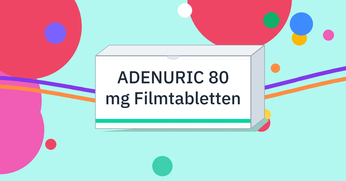 Symbolbild: Packung mit der Aufschrift ADENURIC 80 mg Filmtabletten (PZN 14227405) – Verfügbarkeit und Bezug in Apotheken in Frankfurt am Main