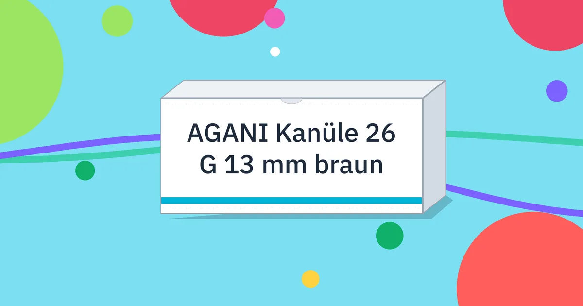 Symbolbild: Packung mit der Aufschrift AGANI Kanüle 26 G 13 mm braun (PZN 01802687) – Verfügbarkeit und Bezug in Apotheken in Frankfurt am Main