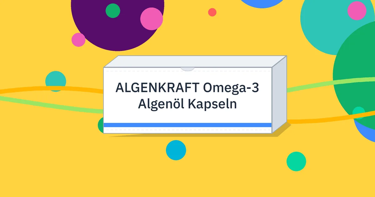 Symbolbild: Packung mit der Aufschrift ALGENKRAFT Omega-3 Algenöl Kapseln (PZN 19359560) – Verfügbarkeit und Bezug in Apotheken in Frankfurt am Main