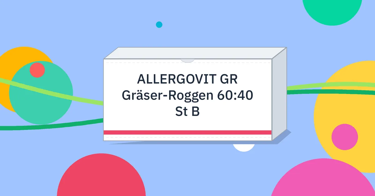 Symbolbild: Packung mit der Aufschrift ALLERGOVIT GR Gräser-Roggen 60:40 St B (PZN 15741498) – Verfügbarkeit und Bezug in Apotheken in Frankfurt am Main