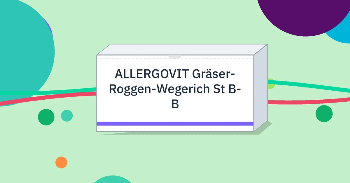 Symbolbild: Packung mit der Aufschrift ALLERGOVIT Gräser-Roggen-Wegerich St B-B (PZN 09267727) – Verfügbarkeit und Bezug in Apotheken in Frankfurt am Main