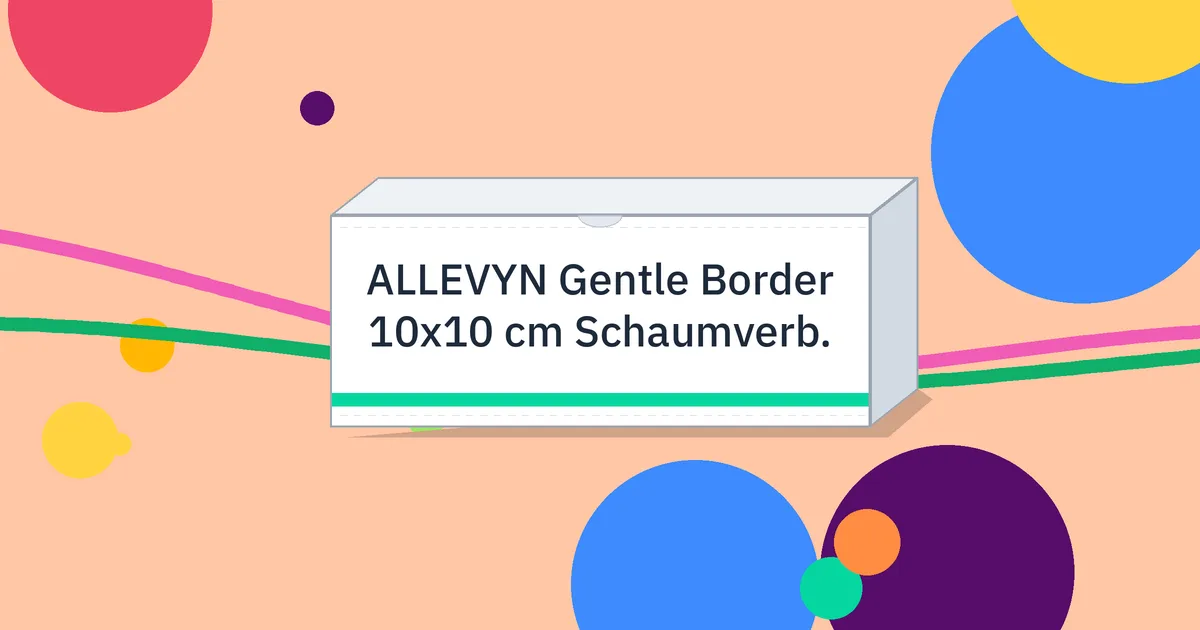 Symbolbild: Packung mit der Aufschrift ALLEVYN Gentle Border 10x10 cm Schaumverb. (PZN 18399959) – Verfügbarkeit und Bezug in Apotheken in Frankfurt am Main