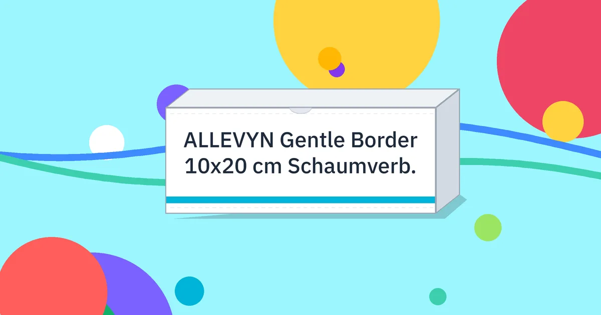 Symbolbild: Packung mit der Aufschrift ALLEVYN Gentle Border 10x20 cm Schaumverb. (PZN 17615993) – Verfügbarkeit und Bezug in Apotheken in Frankfurt am Main