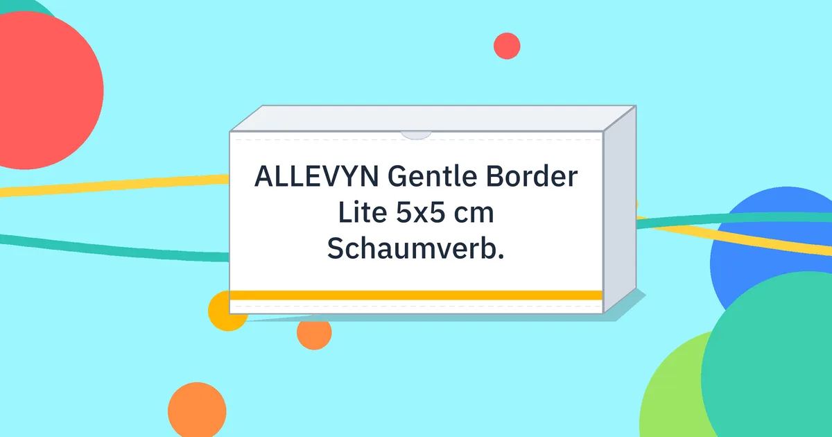 Symbolbild: Packung mit der Aufschrift ALLEVYN Gentle Border Lite 5x5 cm Schaumverb. (PZN 19958852) – Verfügbarkeit und Bezug in Apotheken in Frankfurt am Main