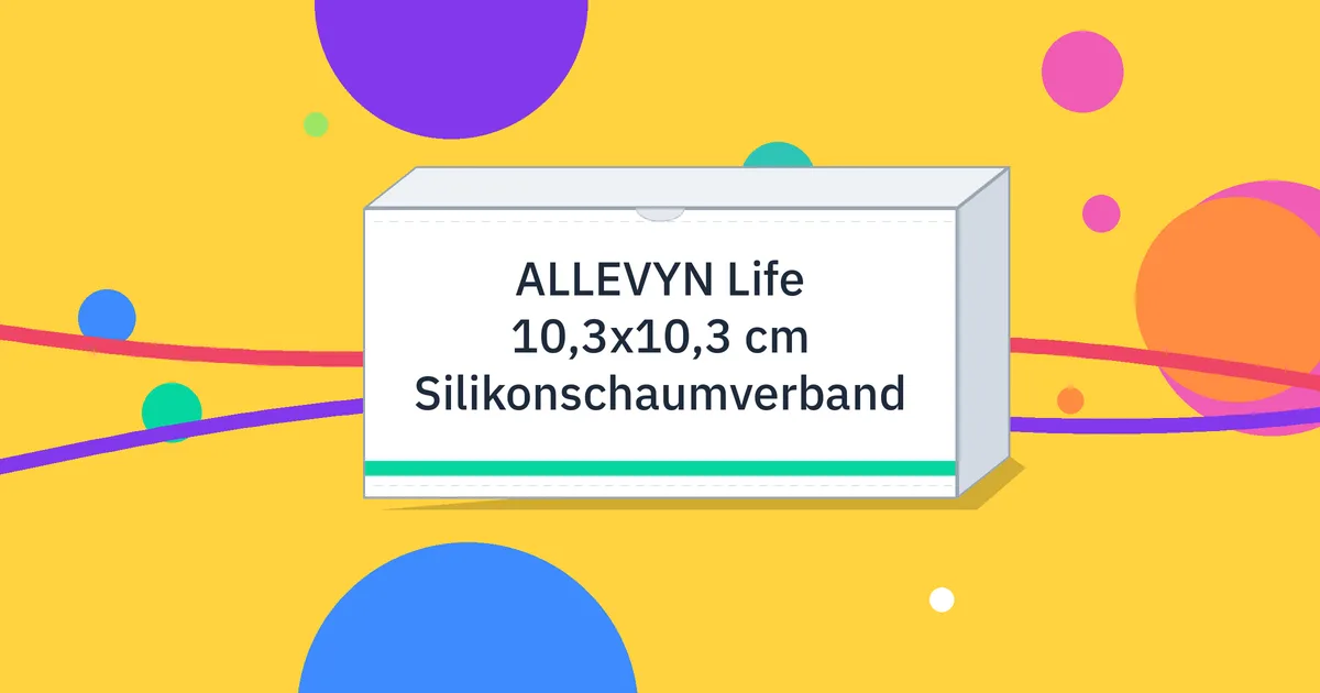 Symbolbild: Packung mit der Aufschrift ALLEVYN Life 10,3x10,3 cm Silikonschaumverband (PZN 18051357) – Verfügbarkeit und Bezug in Apotheken in Frankfurt am Main