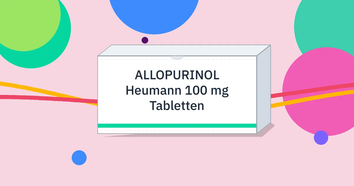 Symbolbild: Packung mit der Aufschrift ALLOPURINOL Heumann 100 mg Tabletten (PZN 19075118) – Verfügbarkeit und Bezug in Apotheken in Frankfurt am Main