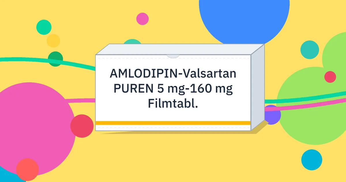 Symbolbild: Packung mit der Aufschrift AMLODIPIN-Valsartan PUREN 5 mg-160 mg Filmtabl. (PZN 12352394) – Verfügbarkeit und Bezug in Apotheken in Frankfurt am Main