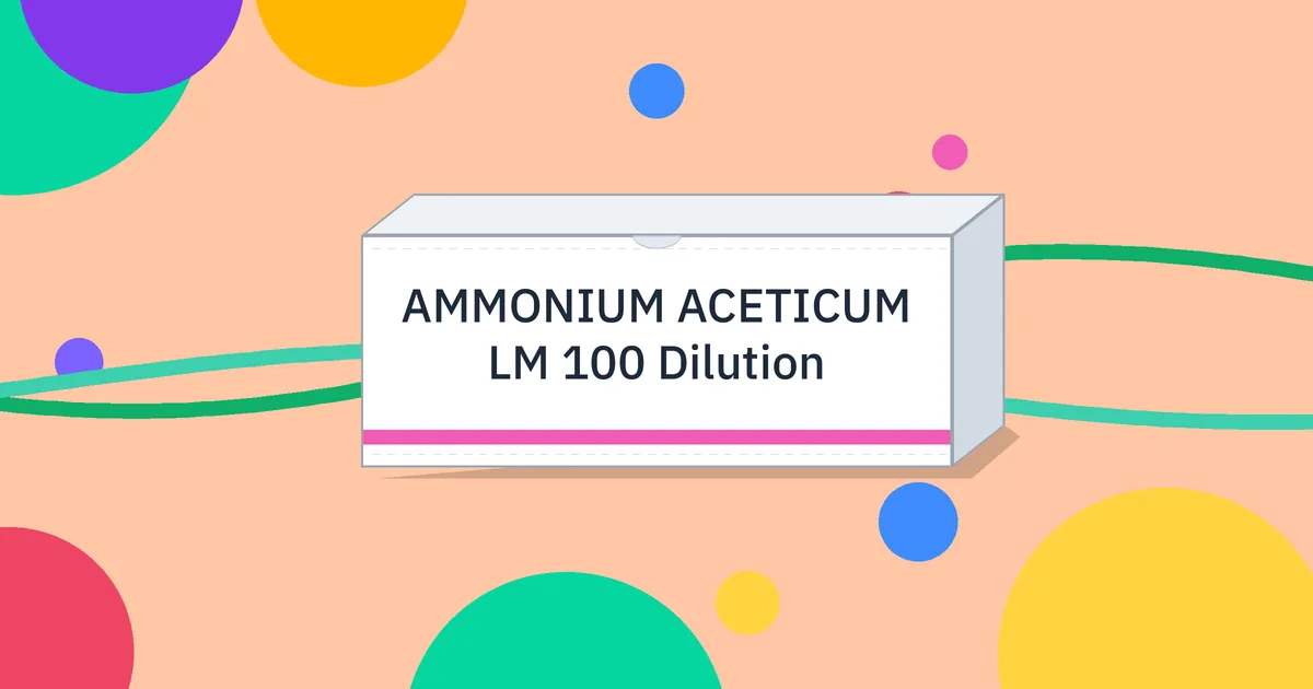 Symbolbild: Packung mit der Aufschrift AMMONIUM ACETICUM LM 100 Dilution (PZN 13319743) – Verfügbarkeit und Bezug in Apotheken in Frankfurt am Main