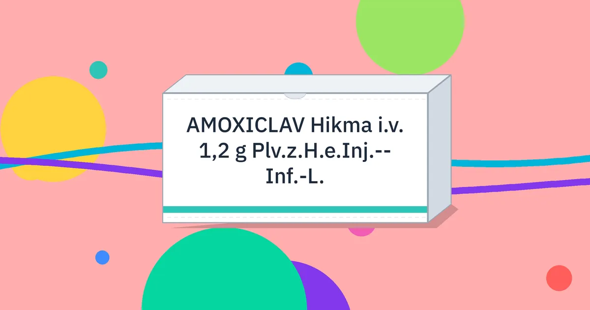 Symbolbild: Packung mit der Aufschrift AMOXICLAV Hikma i.v. 1,2 g Plv.z.H.e.Inj.--Inf.-L. (PZN 00346715) – Verfügbarkeit und Bezug in Apotheken in Frankfurt am Main