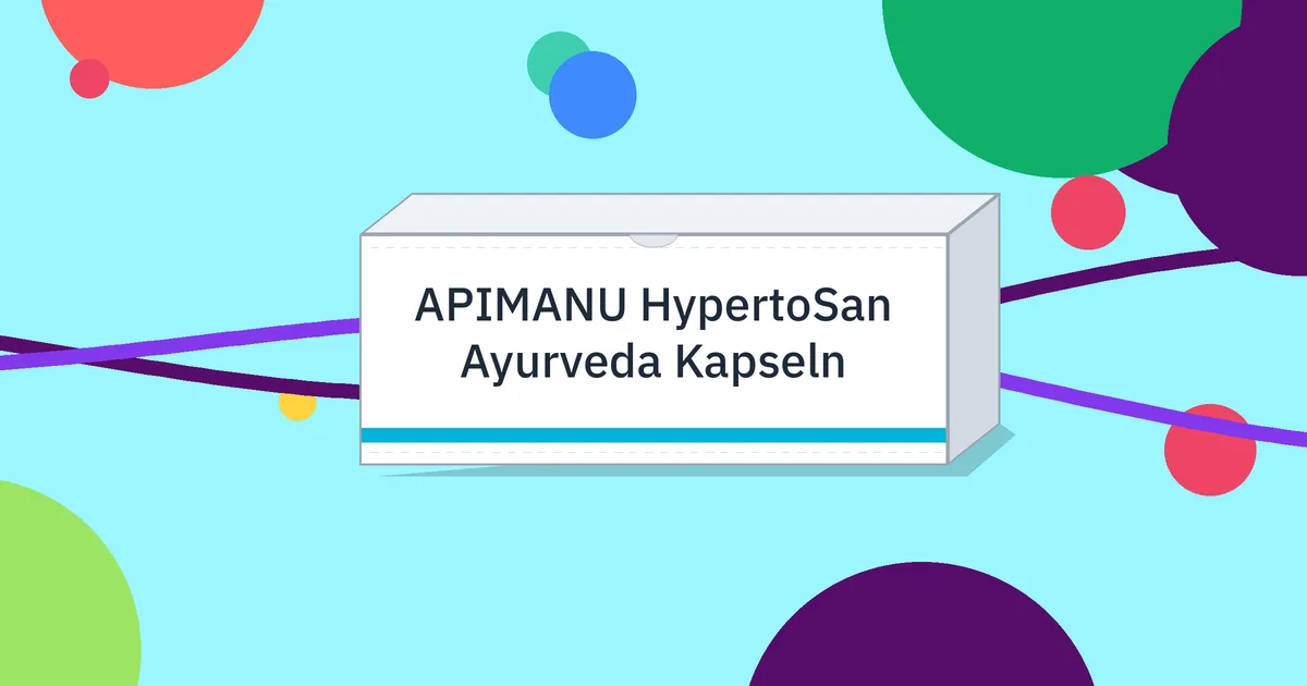 Symbolbild: Packung mit der Aufschrift APIMANU HypertoSan Ayurveda Kapseln (PZN 06887932) – Verfügbarkeit und Bezug in Apotheken in Frankfurt am Main