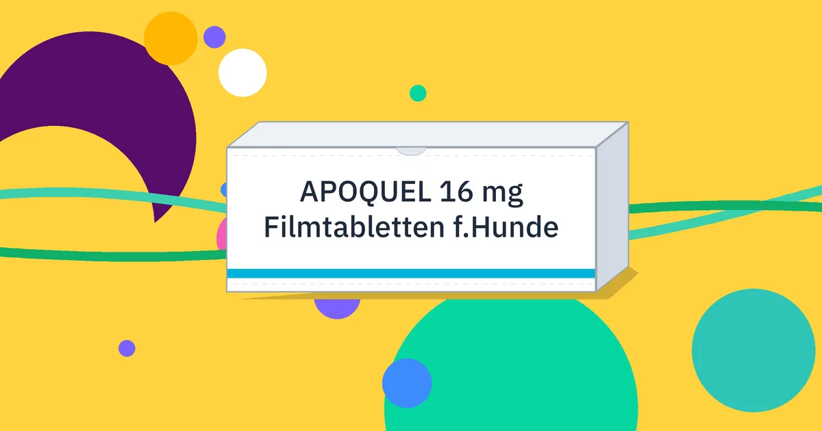 Symbolbild: Packung mit der Aufschrift APOQUEL 16 mg Filmtabletten f.Hunde (PZN 18426627) – Verfügbarkeit und Bezug in Apotheken in Frankfurt am Main