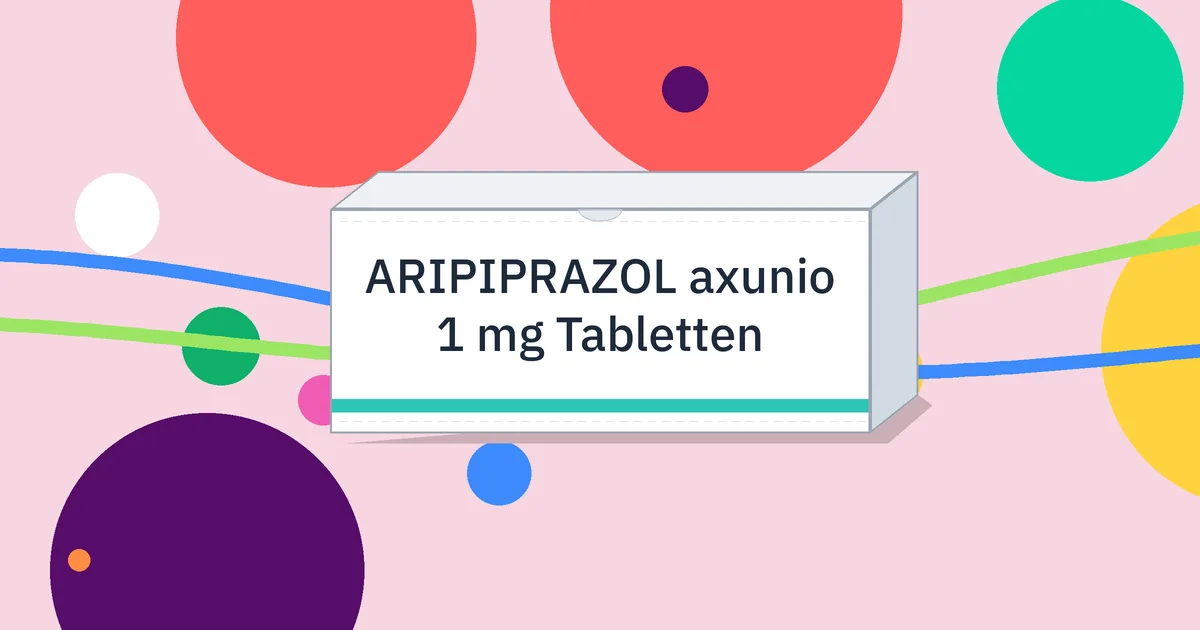 Symbolbild: Packung mit der Aufschrift ARIPIPRAZOL axunio 1 mg Tabletten (PZN 20375630) – Verfügbarkeit und Bezug in Apotheken in Frankfurt am Main
