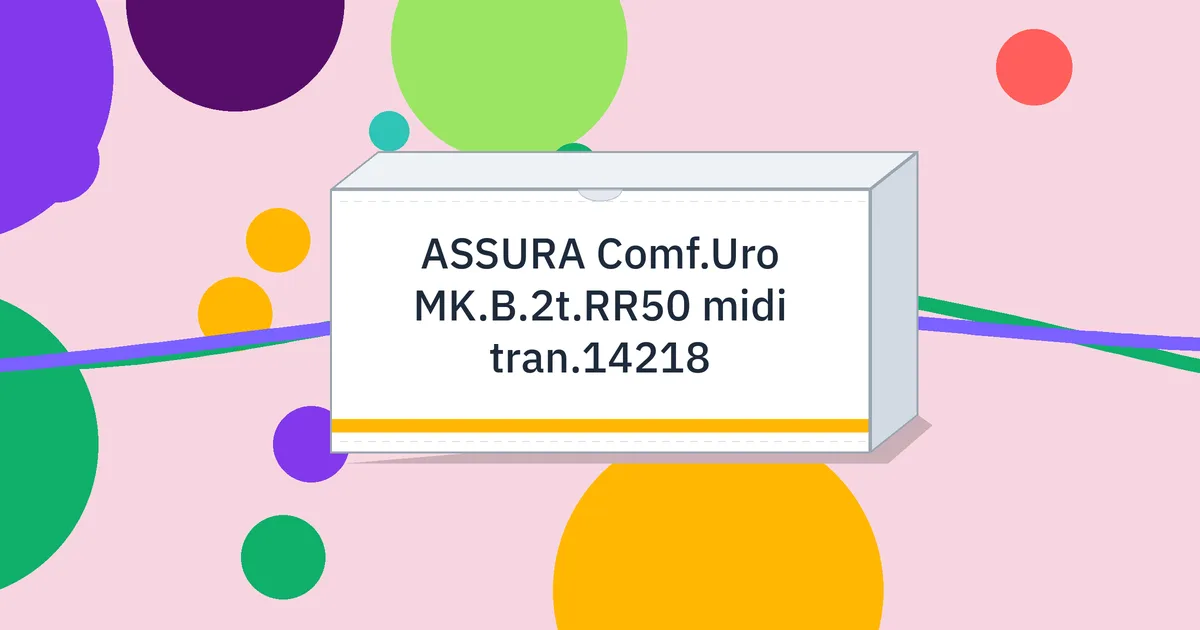 Symbolbild: Packung mit der Aufschrift ASSURA Comf.Uro MK.B.2t.RR50 midi tran.14218 (PZN 00843023) – Verfügbarkeit und Bezug in Apotheken in Frankfurt am Main
