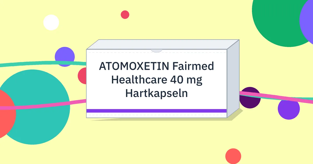 Symbolbild: Packung mit der Aufschrift ATOMOXETIN Fairmed Healthcare 40 mg Hartkapseln (PZN 16581542) – Verfügbarkeit und Bezug in Apotheken in Frankfurt am Main
