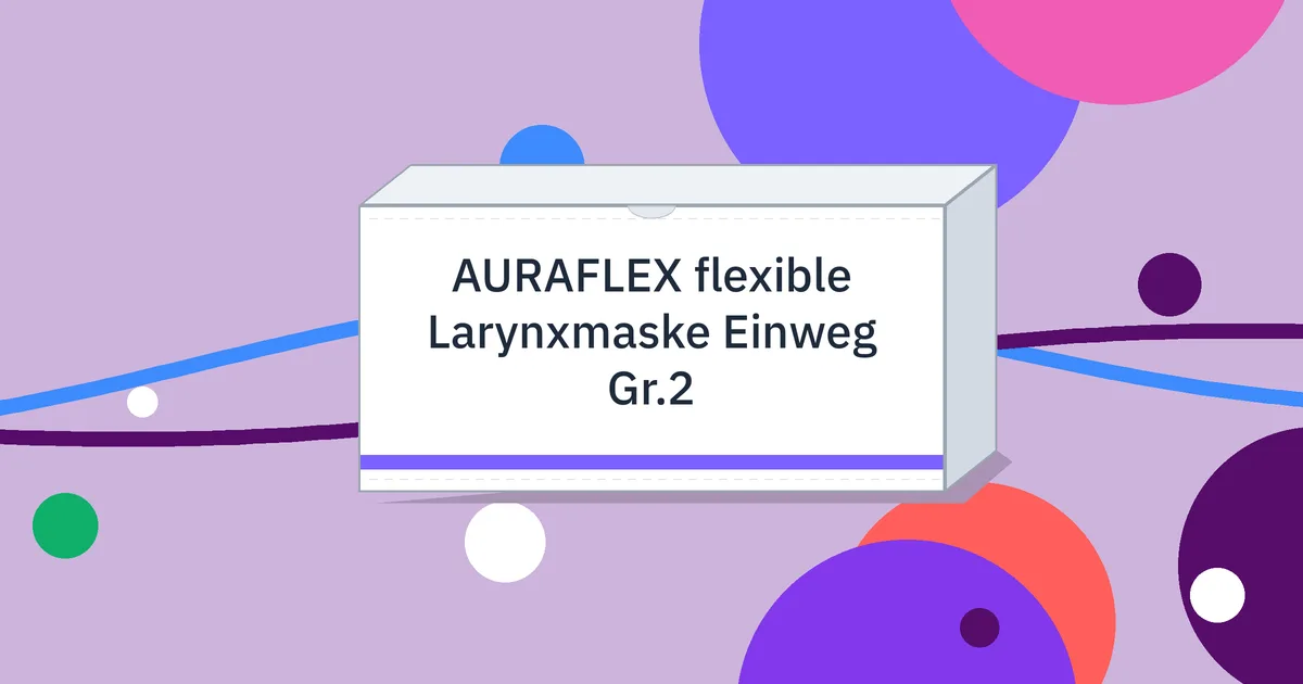 Symbolbild: Packung mit der Aufschrift AURAFLEX flexible Larynxmaske Einweg Gr.2 (PZN 09393892) – Verfügbarkeit und Bezug in Apotheken in Frankfurt am Main