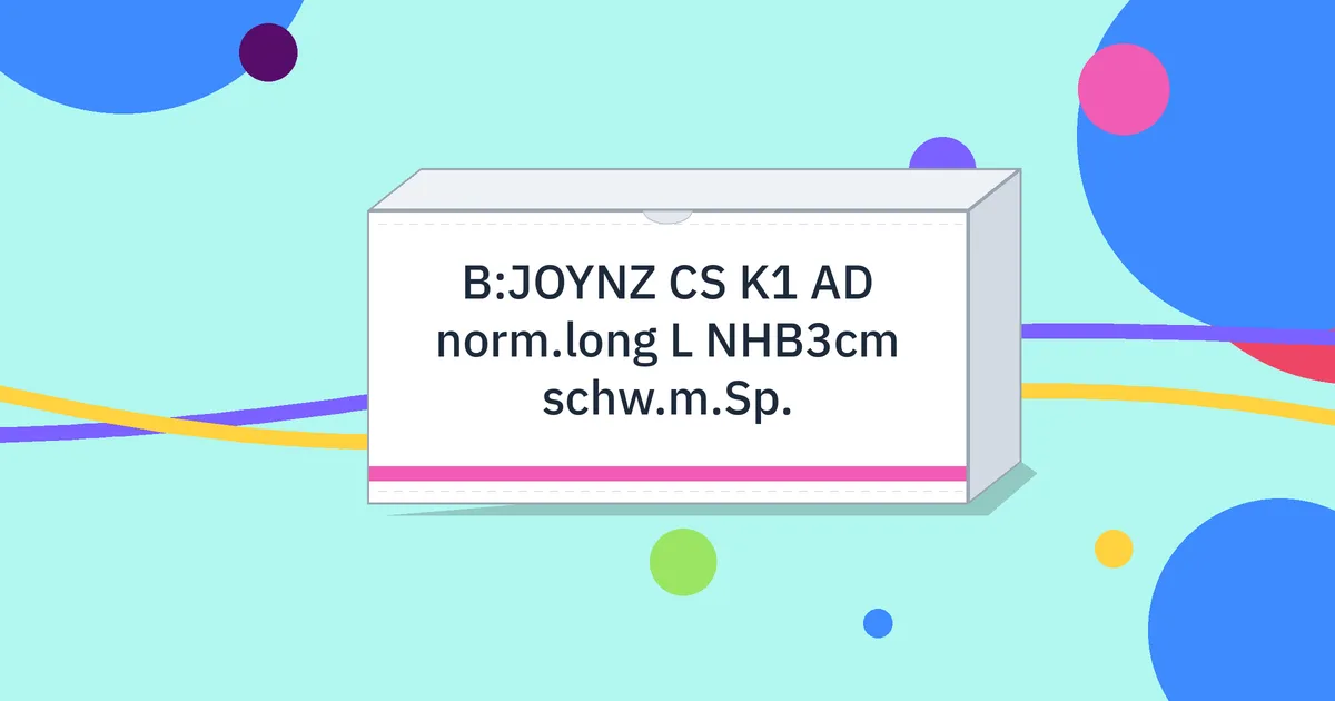 Symbolbild: Packung mit der Aufschrift B:JOYNZ CS K1 AD norm.long L NHB3cm schw.m.Sp. (PZN 20526000) – Verfügbarkeit und Bezug in Apotheken in Frankfurt am Main