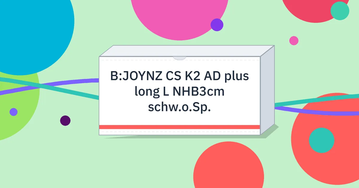Symbolbild: Packung mit der Aufschrift B:JOYNZ CS K2 AD plus long L NHB3cm schw.o.Sp. (PZN 20530349) – Verfügbarkeit und Bezug in Apotheken in Frankfurt am Main