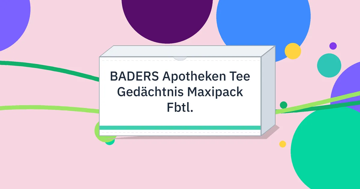 Symbolbild: Packung mit der Aufschrift BADERS Apotheken Tee Gedächtnis Maxipack Fbtl. (PZN 00171032) – Verfügbarkeit und Bezug in Apotheken in Frankfurt am Main
