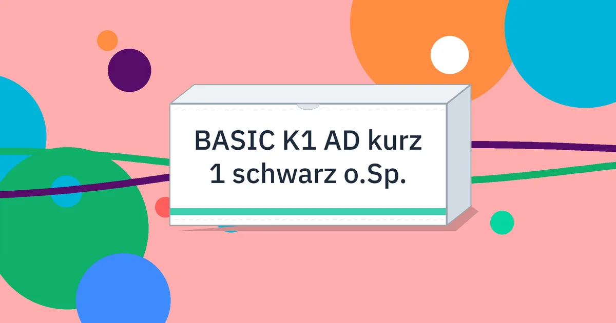 Symbolbild: Packung mit der Aufschrift BASIC K1 AD kurz 1 schwarz o.Sp. (PZN 20256859) – Verfügbarkeit und Bezug in Apotheken in Frankfurt am Main