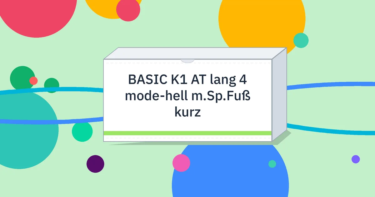 Symbolbild: Packung mit der Aufschrift BASIC K1 AT lang 4 mode-hell m.Sp.Fuß kurz (PZN 20262802) – Verfügbarkeit und Bezug in Apotheken in Frankfurt am Main