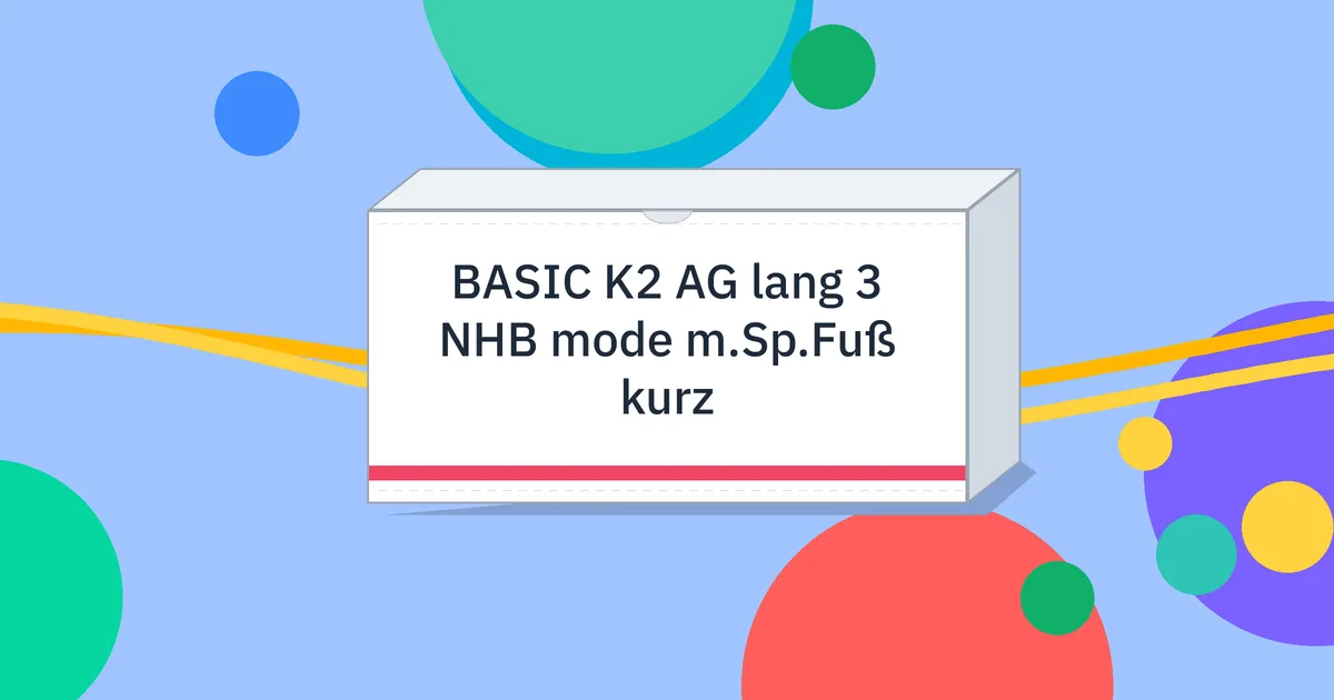 Symbolbild: Packung mit der Aufschrift BASIC K2 AG lang 3 NHB mode m.Sp.Fuß kurz (PZN 20267225) – Verfügbarkeit und Bezug in Apotheken in Frankfurt am Main