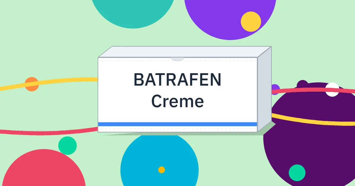 Symbolbild: Packung mit der Aufschrift BATRAFEN Creme (PZN 02358585) – Verfügbarkeit und Bezug in Apotheken in Frankfurt am Main