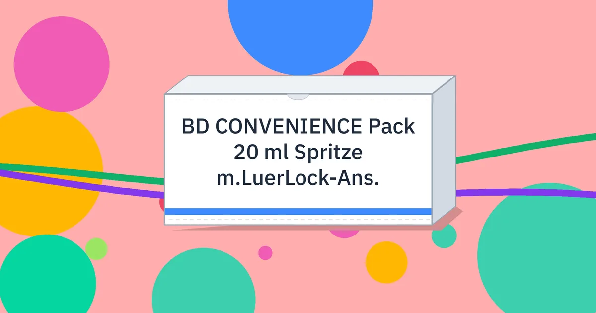 Symbolbild: Packung mit der Aufschrift BD CONVENIENCE Pack 20 ml Spritze m.LuerLock-Ans. (PZN 02118869) – Verfügbarkeit und Bezug in Apotheken in Frankfurt am Main