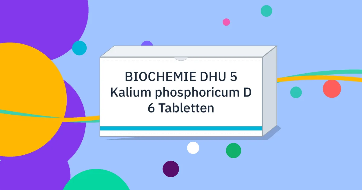 Symbolbild: Packung mit der Aufschrift BIOCHEMIE DHU 5 Kalium phosphoricum D 6 Tabletten (PZN 00274163) – Verfügbarkeit und Bezug in Apotheken in Frankfurt am Main