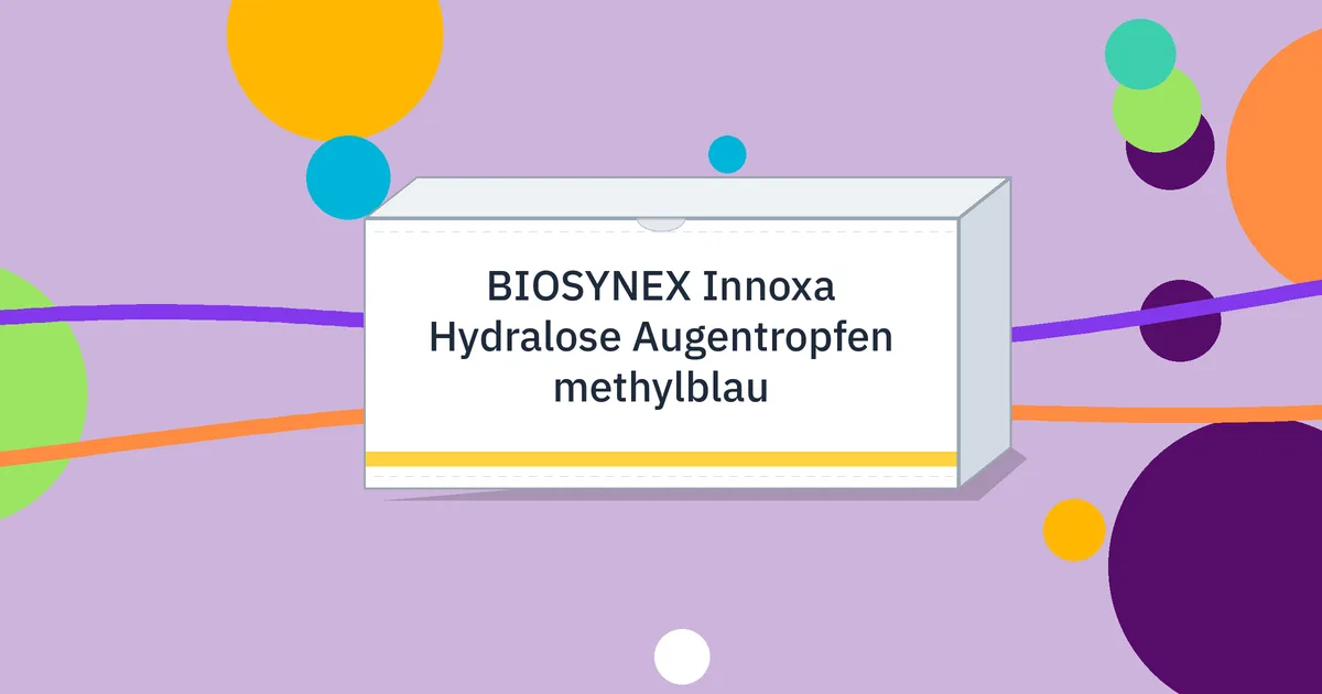 Symbolbild: Packung mit der Aufschrift BIOSYNEX Innoxa Hydralose Augentropfen methylblau (PZN 20799407) – Verfügbarkeit und Bezug in Apotheken in Frankfurt am Main