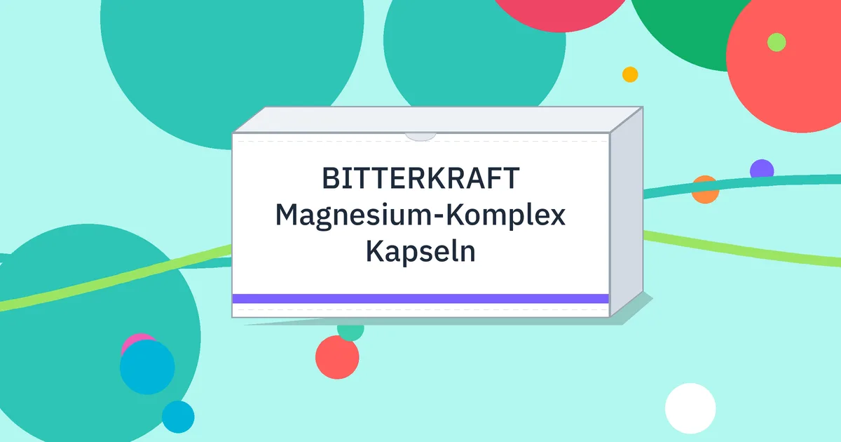 Symbolbild: Packung mit der Aufschrift BITTERKRAFT Magnesium-Komplex Kapseln (PZN 20414376) – Verfügbarkeit und Bezug in Apotheken in Frankfurt am Main