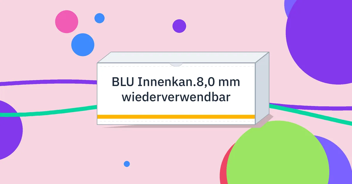 Symbolbild: Packung mit der Aufschrift BLU Innenkan.8,0 mm wiederverwendbar (PZN 02151795) – Verfügbarkeit und Bezug in Apotheken in Frankfurt am Main